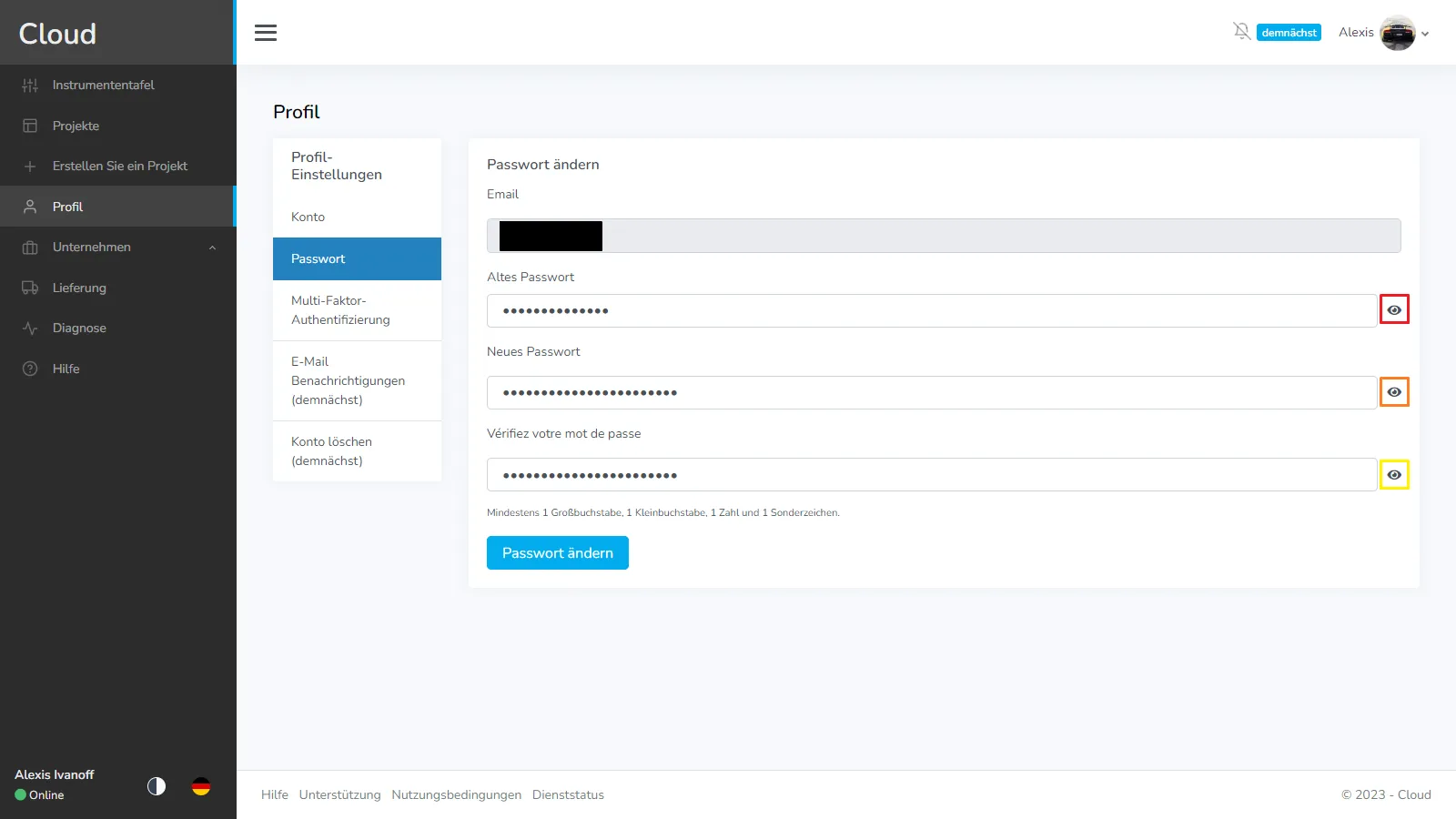 Ändern Ihres Passworts | ATIS.cloud