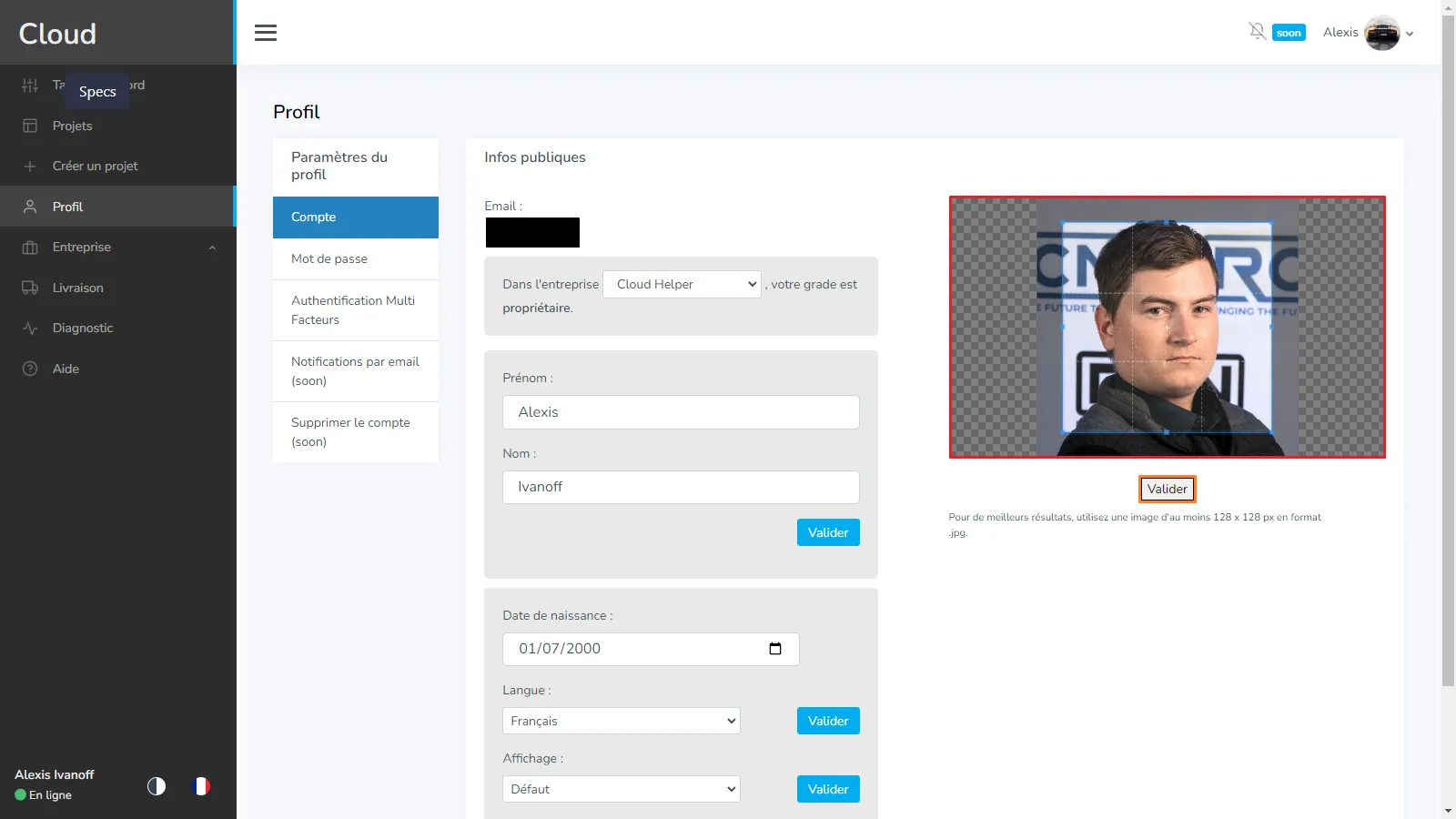 Modifier vos informations personnelles | ATIS.cloud