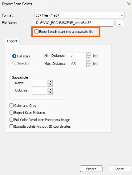 Export an e57 file with 360° images from FARO SCENE | ATIS.cloud