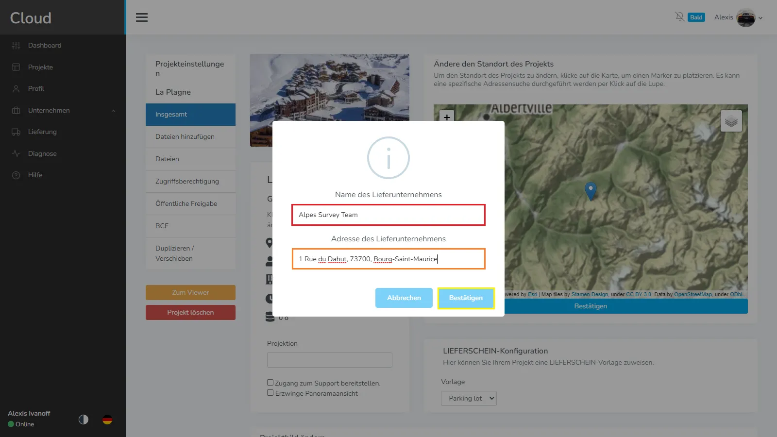 Zuweisen einer Lieferschein (DN) Vorlage zu einem Projekt | ATIS.cloud